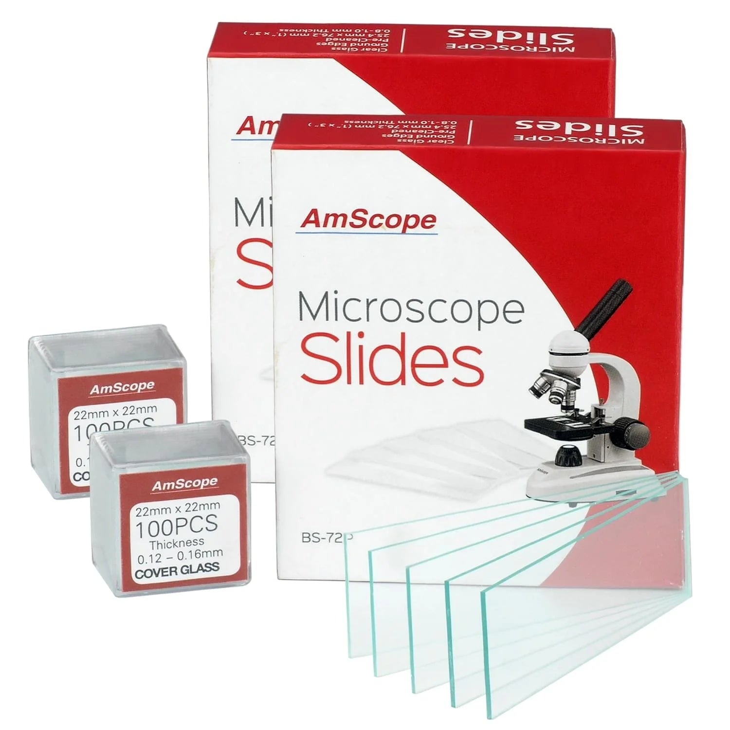 AmScope 144 Pre-Cleaned Blank Microscope Slides and 200 22x22mm Square ...